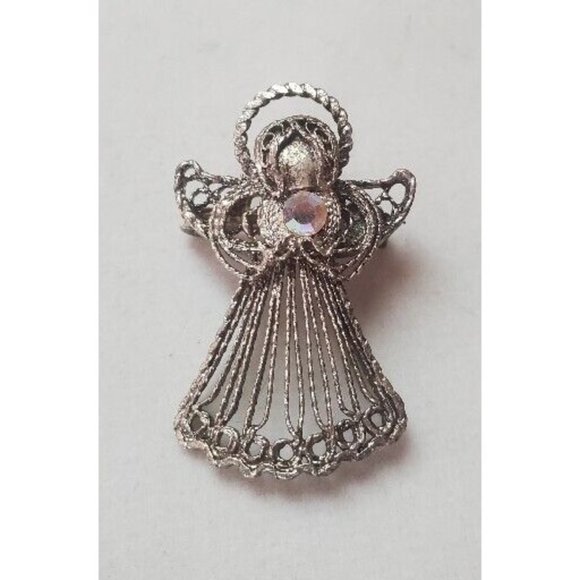 Jewelry | Vintage Silver Tone Filigree Wire Guardian Angel Brooch Pin ...